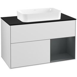 Villeroy & Boch Villeroy und Boch Finion Waschtischunterschrank G252HGMT 100cm, Abdeckplatte black matt, Emotion, Regal rechts Midnight Blue Matt Lacquer, White matt lacquer