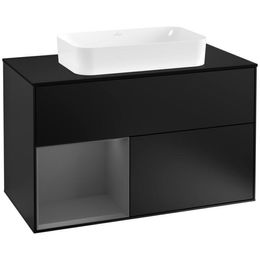 Villeroy & Boch Villeroy und Boch Finion Waschtischunterschrank G242GKPD 100cm, Abdeckplatte black matt, Emotion, Regal links Anthracite matt, Black matt lacquer