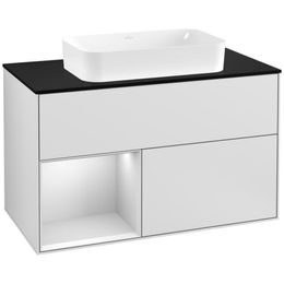 Villeroy & Boch Villeroy und Boch Finion Waschtischunterschrank G242MTMT 100cm, Abdeckplatte black matt, Emotion, Regal links White matt lacquer, White matt lacquer