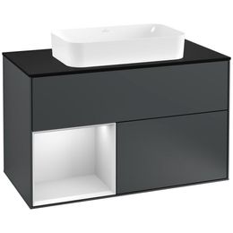 Villeroy & Boch Villeroy und Boch Finion Waschtischunterschrank G242MTHG 100cm, Abdeckplatte black matt, Emotion, Regal links White matt lacquer, Midnight Blue Matt Lacquer