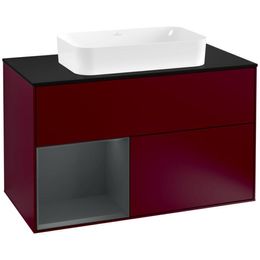 Villeroy & Boch Villeroy und Boch Finion Waschtischunterschrank G242HGHB 100cm, Abdeckplatte black matt, Emotion, Regal links Midnight Blue Matt Lacquer, Peony Matt