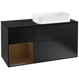 Villeroy & Boch Villeroy und Boch Finion Waschtischunterschrank G272GNPD 120cm, Abdeckplatte black matt, Emotion, Regal links Walnut veneer, Black matt lacquer