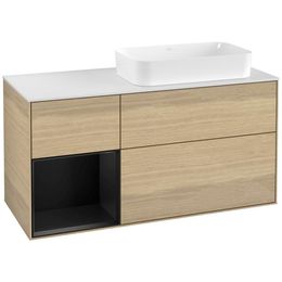 Villeroy & Boch Villeroy und Boch Finion Waschtischunterschrank G271PDPC 120cm, Abdeckplatte white matt, Emotion, Regal links Black matt lacquer, Oak Veneer