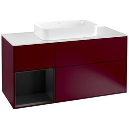 Villeroy & Boch Villeroy und Boch Finion Waschtischunterschrank F291PDHB 120cm, Abdeckplatte white matt, Regal links Black matt lacquer, Peony Matt