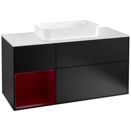 Villeroy & Boch Villeroy und Boch Finion Waschtischunterschrank F291HBPD 120cm, Abdeckplatte white matt, Regal links Peony, Black matt lacquer