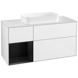 Villeroy & Boch Villeroy und Boch Finion Waschtischunterschrank F291PDGF 120cm, Abdeckplatte white matt, Regal links Black matt lacquer, Glossy white lacquer
