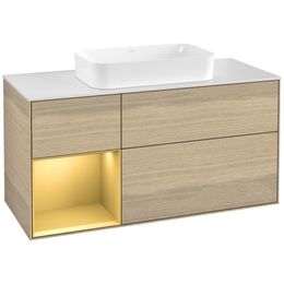 Villeroy & Boch Villeroy und Boch Finion Waschtischunterschrank F291HFPC 120cm, Abdeckplatte white matt, Regal links Gold matt, Oak Veneer