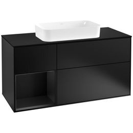 Villeroy & Boch Villeroy und Boch Finion Waschtischunterschrank F292PDPD 120cm, Abdeckplatte black matt, Regal links Black matt lacquer, Black matt lacquer