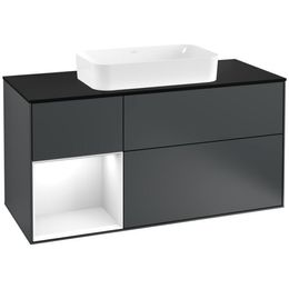 Villeroy & Boch Villeroy und Boch Finion Waschtischunterschrank F292GFHG 120cm, Abdeckplatte black matt, Regal links Glossy white lacquer, Midnight Blue Matt Lacquer