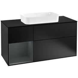 Villeroy & Boch Villeroy und Boch Finion Waschtischunterschrank F292HGPD 120cm, Abdeckplatte black matt, Regal links Midnight Blue Matt Lacquer, Black matt lacquer