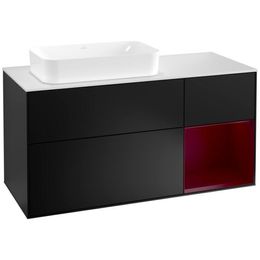 Villeroy & Boch Villeroy und Boch Finion Waschtischunterschrank G281HBPD 120cm, Abdeckplatte white matt, Emotion, Regal rechts Peony, Black matt lacquer