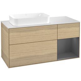 Villeroy & Boch Villeroy und Boch Finion Waschtischunterschrank G281GKPC 120cm, Abdeckplatte white matt, Emotion, Regal rechts Anthracite matt, Oak Veneer