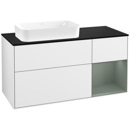 Villeroy & Boch Villeroy und Boch Finion Waschtischunterschrank G282GMGF 120cm, Abdeckplatte black matt, Emotion, Regal rechts Olive Matt Lacquer, Glossy white lacquer
