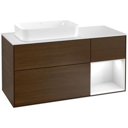 Villeroy & Boch Villeroy und Boch Finion Waschtischunterschrank F281GFGN 120cm, Abdeckplatte white matt, Regal rechts Glossy white lacquer, Walnut veneer