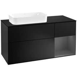 Villeroy & Boch Villeroy und Boch Finion Waschtischunterschrank F282GKPD 120cm, Abdeckplatte black matt, Regal rechts Anthracite matt, Black matt lacquer