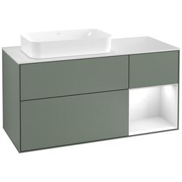 Villeroy & Boch Villeroy und Boch Finion Waschtischunterschrank F281GFGM 120cm, Abdeckplatte white matt, Regal rechts Glossy white lacquer, Olive Matt Lacquer