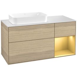 Villeroy & Boch Villeroy und Boch Finion Waschtischunterschrank F281HFPC 120cm, Abdeckplatte white matt, Regal rechts Gold matt, Oak Veneer
