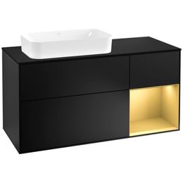 Villeroy & Boch Villeroy und Boch Finion Waschtischunterschrank F282HFPD 120cm, Abdeckplatte black matt, Regal rechts Gold matt, Black matt lacquer