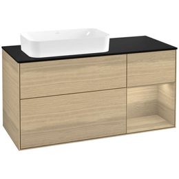 Villeroy & Boch Villeroy und Boch Finion Waschtischunterschrank F282PCPC 120cm, Abdeckplatte black matt, Regal rechts Oak Veneer, Oak Veneer