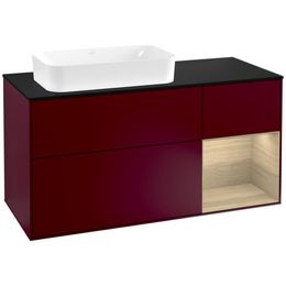 Villeroy & Boch Villeroy und Boch Finion Waschtischunterschrank F282PCHB 120cm, Abdeckplatte black matt, Regal rechts Oak Veneer, Peony Matt
