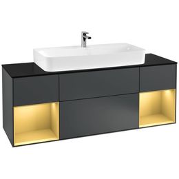Villeroy & Boch Villeroy und Boch Finion Waschtischunterschrank G212HFHG 160cm, Abdeckplatte black matt, Emotion, Regale Gold matt lacquer, Midnight Blue Matt Lacquer