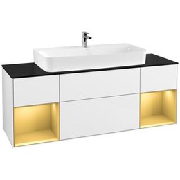 Villeroy & Boch Villeroy und Boch Finion Waschtischunterschrank G212HFGF 160cm, Abdeckplatte black matt, Emotion, Regale Gold matt lacquer, Glossy white lacquer