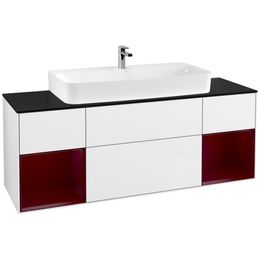 Villeroy & Boch Villeroy und Boch Finion Waschtischunterschrank G212HBGF 160cm, Abdeckplatte black matt, Emotion, Regale Peony matt lacquer, Glossy white lacquer