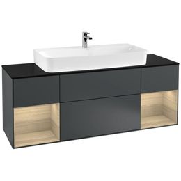 Villeroy & Boch Villeroy und Boch Finion Waschtischunterschrank G212PCHG 160cm, Abdeckplatte black matt, Emotion, Regale Oak Veneer, Midnight Blue Matt Lacquer