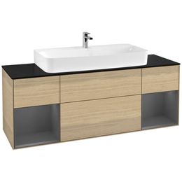 Villeroy & Boch Villeroy und Boch Finion Waschtischunterschrank G212GKPC 160cm, Abdeckplatte black matt, Emotion, Regale Anthracite matt lacquer, Oak Veneer