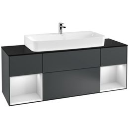 Villeroy & Boch Villeroy und Boch Finion Waschtischunterschrank G212MTHG 160cm, Abdeckplatte black matt, Emotion, Regale White matt lacquer, Midnight Blue Matt Lacquer