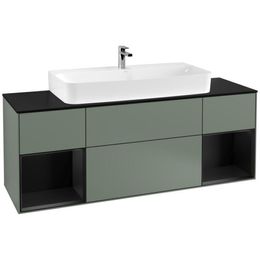 Villeroy & Boch Villeroy und Boch Finion Waschtischunterschrank G212PDGM 160cm, Abdeckplatte black matt, Emotion, Regale Black matt lacquer, Olive Matt Lacquer