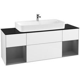 Villeroy & Boch Villeroy und Boch Finion Waschtischunterschrank F212GKGF 160cm, Abdeckplatte black matt, Regale Anthracite matt lacquer, Glossy white lacquer