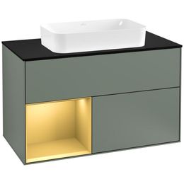 Villeroy & Boch Villeroy und Boch Finion Waschtischunterschrank F242HFGM 100x60,3cm, Abdeckplatte black matt, Regal links Gold matt, Olive Matt Lacquer