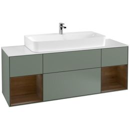 Villeroy & Boch Villeroy und Boch Finion Waschtischunterschrank G211GNGM 160cm, Abdeckplatte white matt, Emotion, Regale Walnut veneer, Olive Matt Lacquer