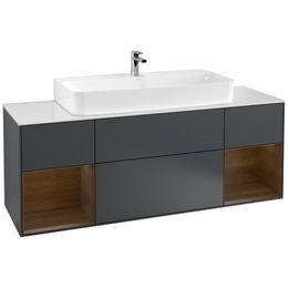 Villeroy & Boch Villeroy und Boch Finion Waschtischunterschrank F211GNHG 160cm, Abdeckplatte white matt, Regale Walnut veneer, Midnight Blue Matt Lacquer