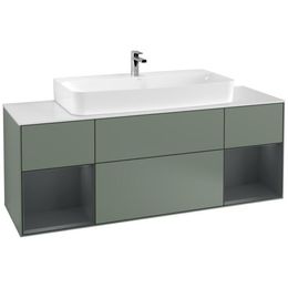 Villeroy & Boch Villeroy und Boch Finion Waschtischunterschrank F211HGGM 160cm, Abdeckplatte white matt, Regale Midnight matt lacquer, Olive Matt Lacquer