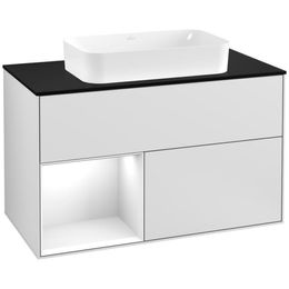 Villeroy & Boch Villeroy und Boch Finion Waschtischunterschrank F242GFMT 100x60,3cm, Abdeckplatte black matt, Regal links Glossy white lacquer, White matt lacquer