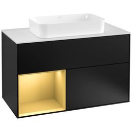 Villeroy & Boch Villeroy und Boch Finion Waschtischunterschrank G241HFPD 100cm, Abdeckplatte white matt, Emotion, Regal links Gold matt, Black matt lacquer