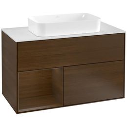 Villeroy & Boch Villeroy und Boch Finion Waschtischunterschrank F241GNGN 100x60,3cm, Abdeckplatte white matt, Regal links Walnut veneer, Walnut veneer