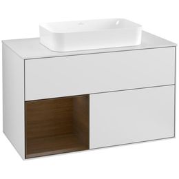 Villeroy & Boch Villeroy und Boch Finion Waschtischunterschrank G241GNMT 100cm, Abdeckplatte white matt, Emotion, Regal links Walnut veneer, White matt lacquer