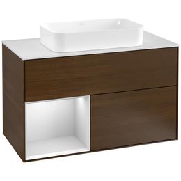 Villeroy & Boch Villeroy und Boch Finion Waschtischunterschrank G241MTGN 100cm, Abdeckplatte white matt, Emotion, Regal links White matt lacquer, Walnut veneer