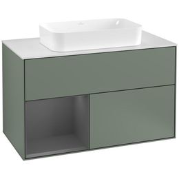Villeroy & Boch Villeroy und Boch Finion Waschtischunterschrank F241GKGM 100x60,3cm, Abdeckplatte white matt, Regal links Anthracite matt, Olive Matt Lacquer