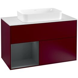 Villeroy & Boch Villeroy und Boch Finion Waschtischunterschrank F241HGHB 100x60,3cm, Abdeckplatte white matt, Regal links Midnight Blue Matt Lacquer, Peony Matt