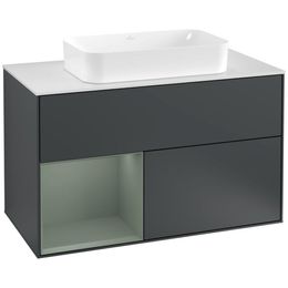 Villeroy & Boch Villeroy und Boch Finion Waschtischunterschrank F241GMHG 100x60,3cm, Abdeckplatte white matt, Regal links Olive Matt Lacquer, Midnight Blue Matt Lacquer