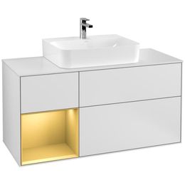 Villeroy & Boch Villeroy und Boch Finion Waschtischunterschrank F161HFMT 120cm, Abdeckplatte white matt, Regal links Gold matt, White matt lacquer