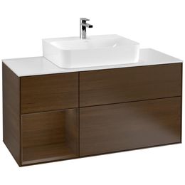 Villeroy & Boch Villeroy und Boch Finion Waschtischunterschrank F161GNGN 120cm, Abdeckplatte white matt, Regal links Walnut veneer, Walnut veneer