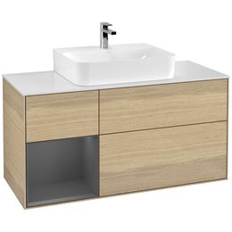 Villeroy & Boch Villeroy und Boch Finion Waschtischunterschrank F161GKPC 120cm, Abdeckplatte white matt, Regal links Anthracite matt, Oak Veneer