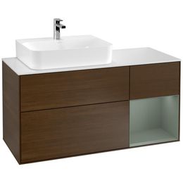 Villeroy & Boch Villeroy und Boch Finion Waschtischunterschrank G151GMGN 120cm, Abdeckplatte white matt, Emotion, Regal links Olive Matt Lacquer, Walnut veneer