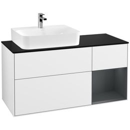 Villeroy & Boch Villeroy und Boch Finion Waschtischunterschrank G152HGGF 120cm, Abdeckplatte black matt, Emotion, Regal links Midnight Blue Matt Lacquer, Glossy white lacquer