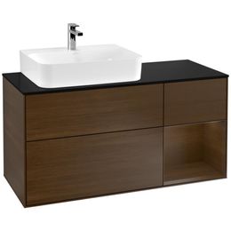 Villeroy & Boch Villeroy und Boch Finion Waschtischunterschrank G152GNGN 120cm, Abdeckplatte black matt, Emotion, Regal links Walnut veneer, Walnut veneer